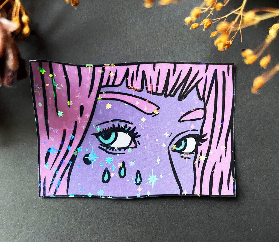 Pink Cry Baby Girl Comic Book Eye Sticker Holographic Waterproof Vinyl ...