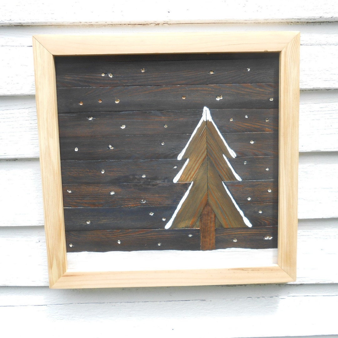 Starry Night, Winter Pine, Recycled Wood Art, Rustic, Wall Art ...