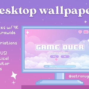 Game Over Pastel Desktop Wallpaper Background Retro Pixel - Etsy Canada