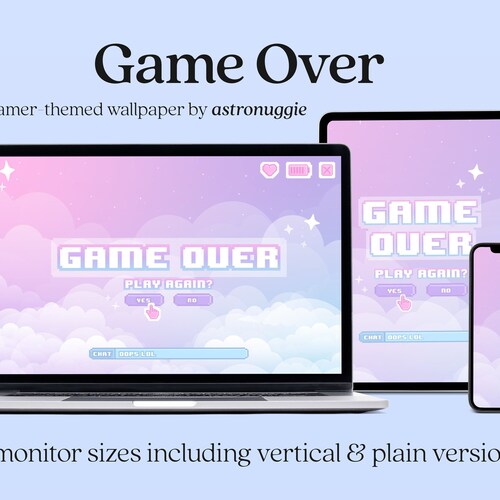 Game Over Pastel Desktop Wallpaper Background Retro Pixel - Etsy Canada