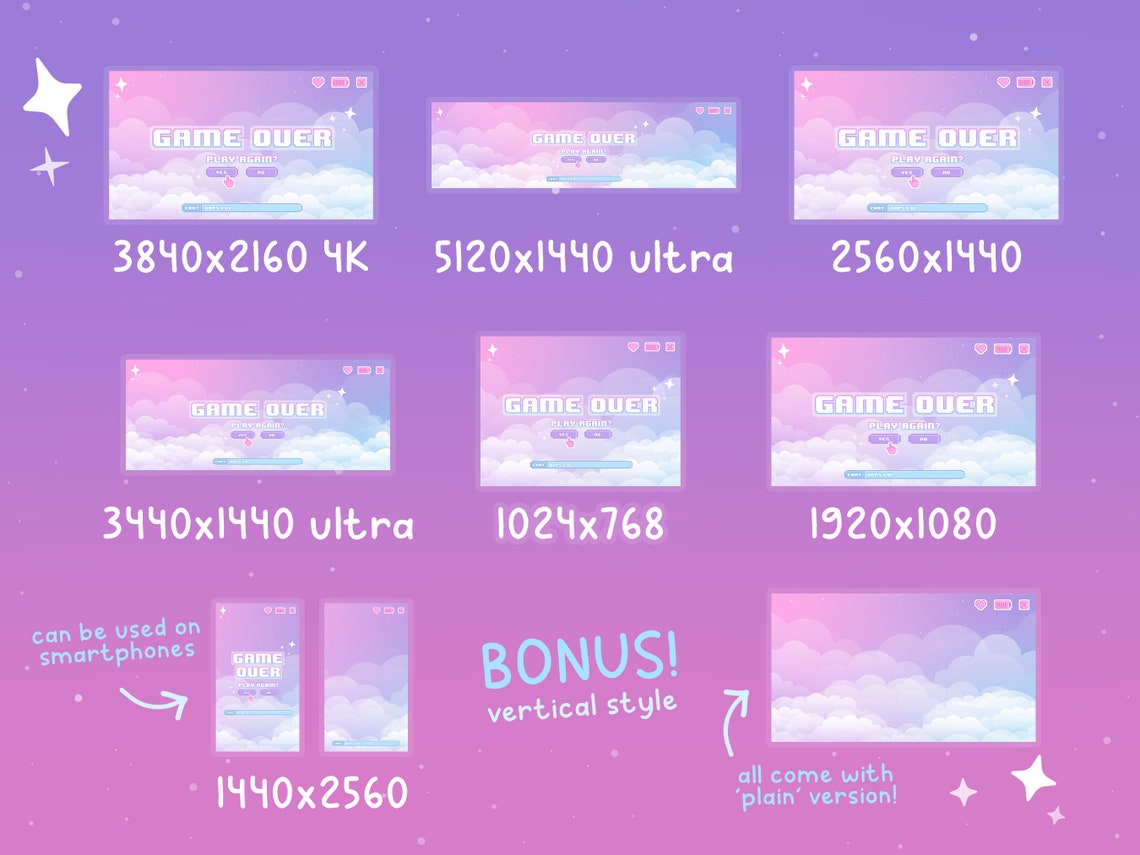 Game Over Pastel Desktop Wallpaper Background Retro Pixel - Etsy Canada