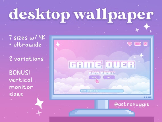 Game Over Pastel Desktop Wallpaper Background Retro Pixel - Etsy Australia