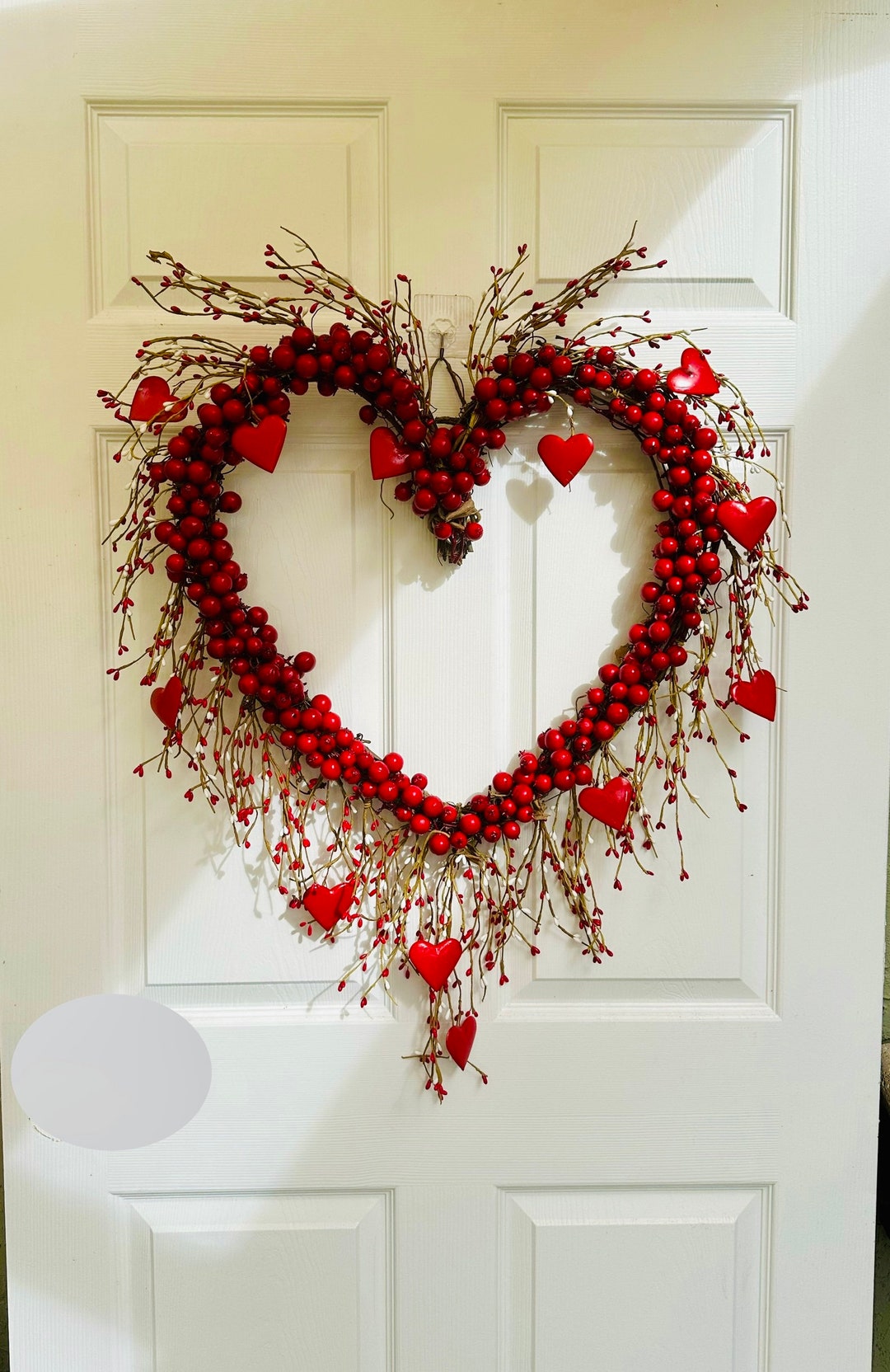 Valentine Berry Heart Wreath, Red and White Berries on Grapevine Base ...
