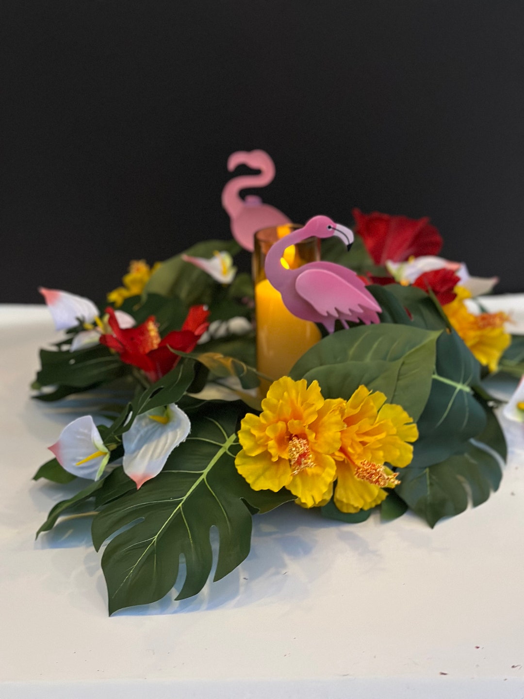 Flamingo Centerpiece for Table, Tropical Greenery, Lighted Decor - Etsy