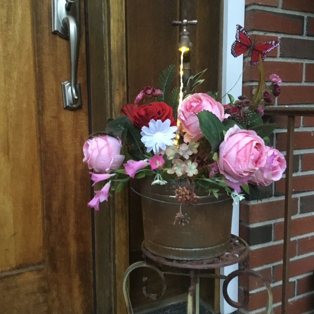 Flower Pot, Door Hanger, Filled With Roses and Verity 0f Other Flowers ...