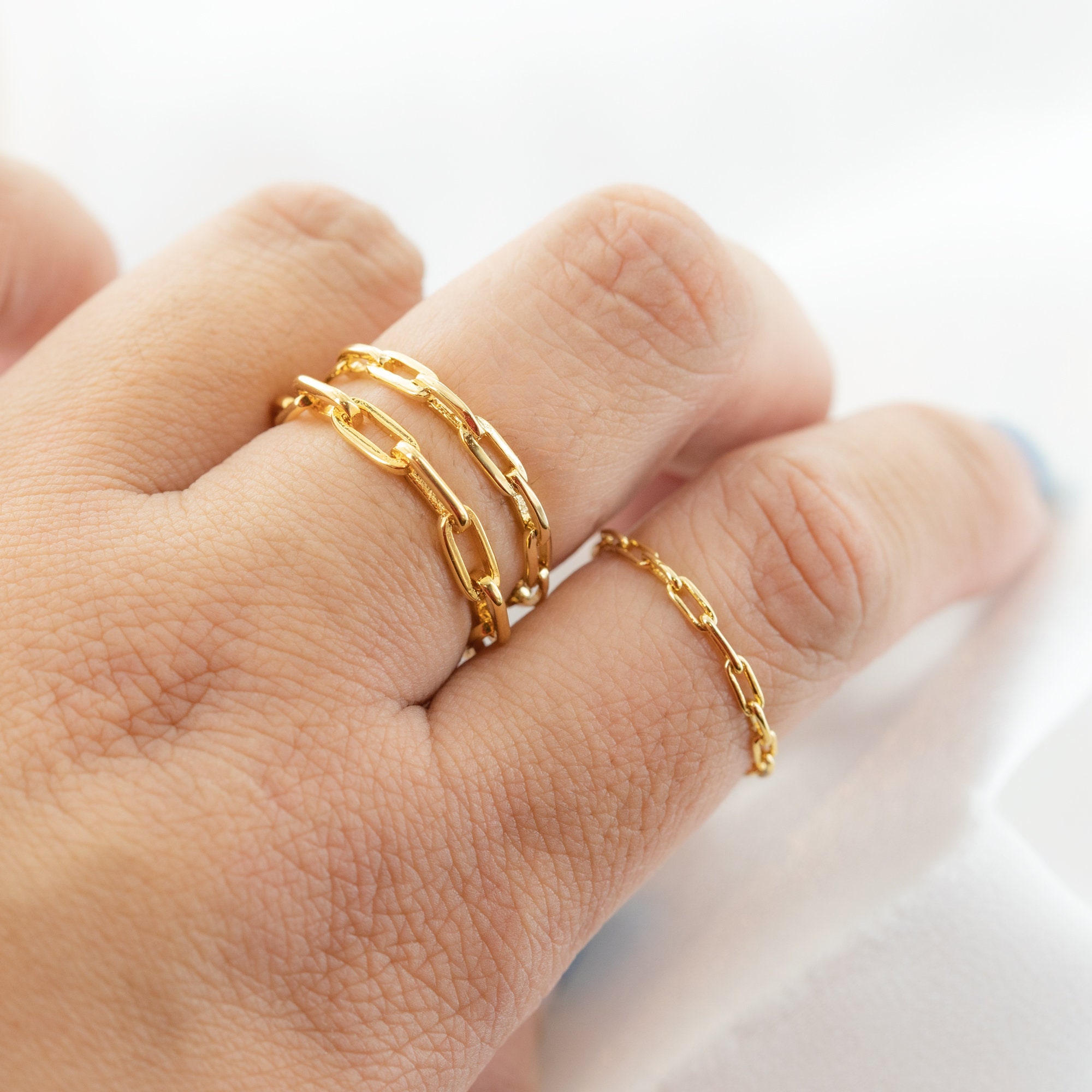 Set of Three Paperclip Chain Rings Geometric Link Band Ring - Etsy