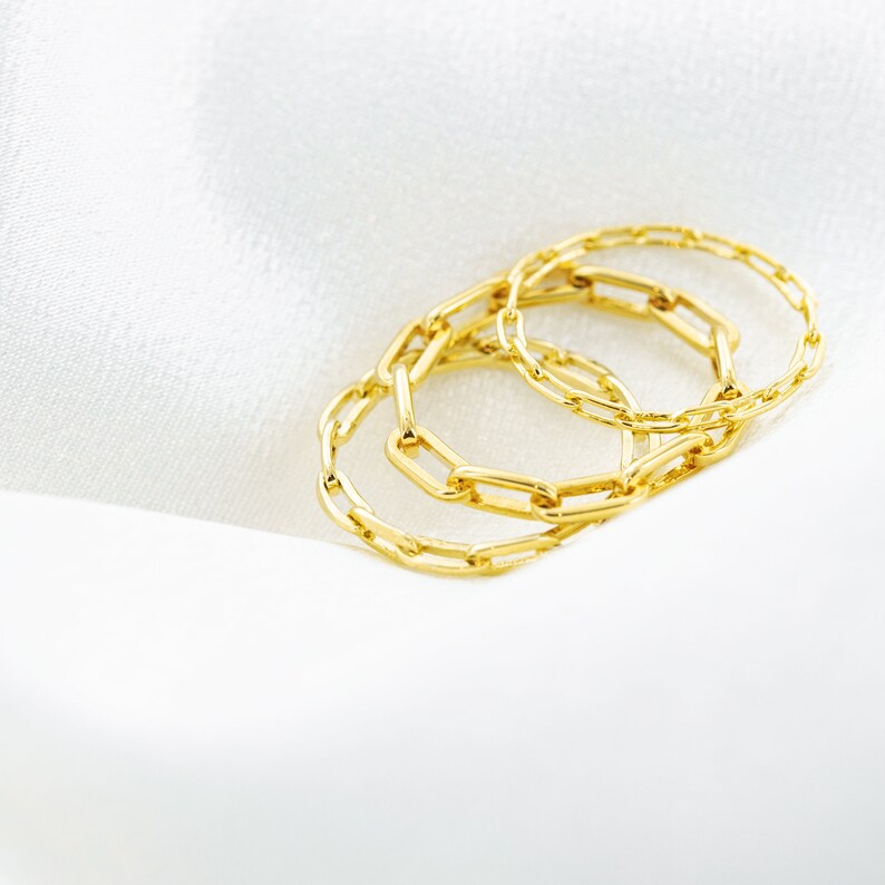 Set of Three Paperclip Chain Rings - Geometric Link Band Ring - Multi ...