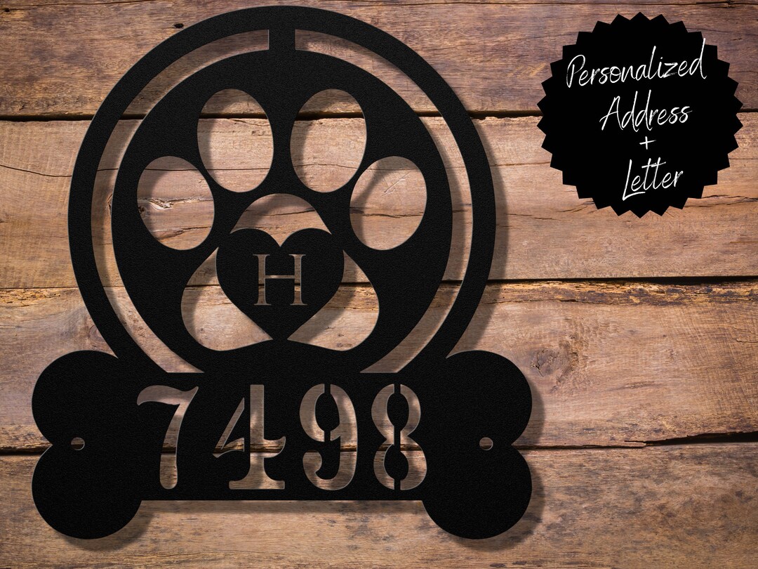Dog Address Sign - Dog Metal Sign - Metal Dog Decor - Paw Print Address ...