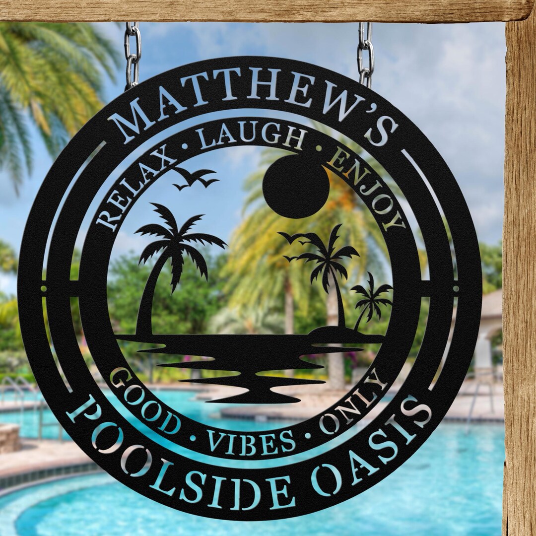 Custom Pool Rules Metal Plaque Family Name Poolside Sign Laser-cut ...