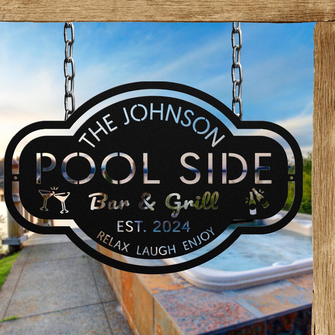Poolside Bar & Grill Metal Sign Personalized Family Pool Hanging Décor ...
