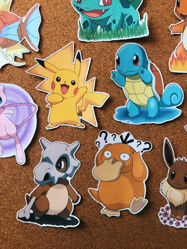 Pokemon sticker set set of 10. Hand drawn decorarion | Etsy