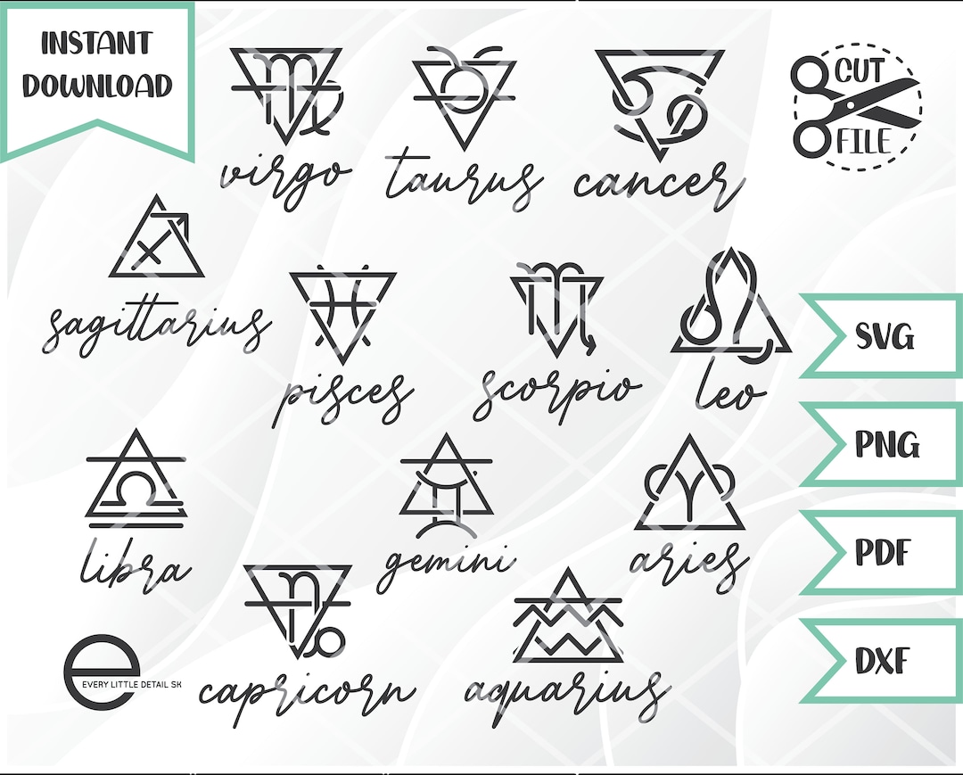Zodiac & Elements Cut File // Astrology Cut File // Svg Png Dxf Pdf ...