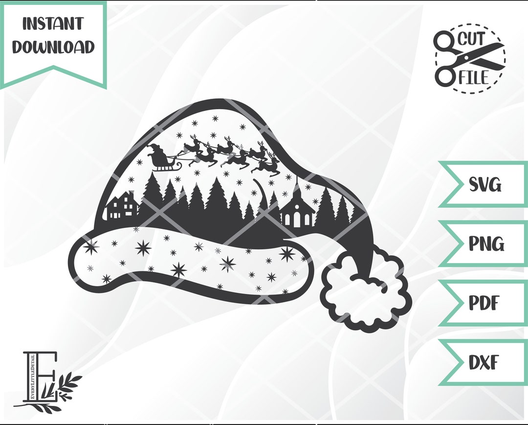 Santa Hat Scene, Svg Png Dxf Pdf, Svg Files for Cricut, Christmas Cut ...