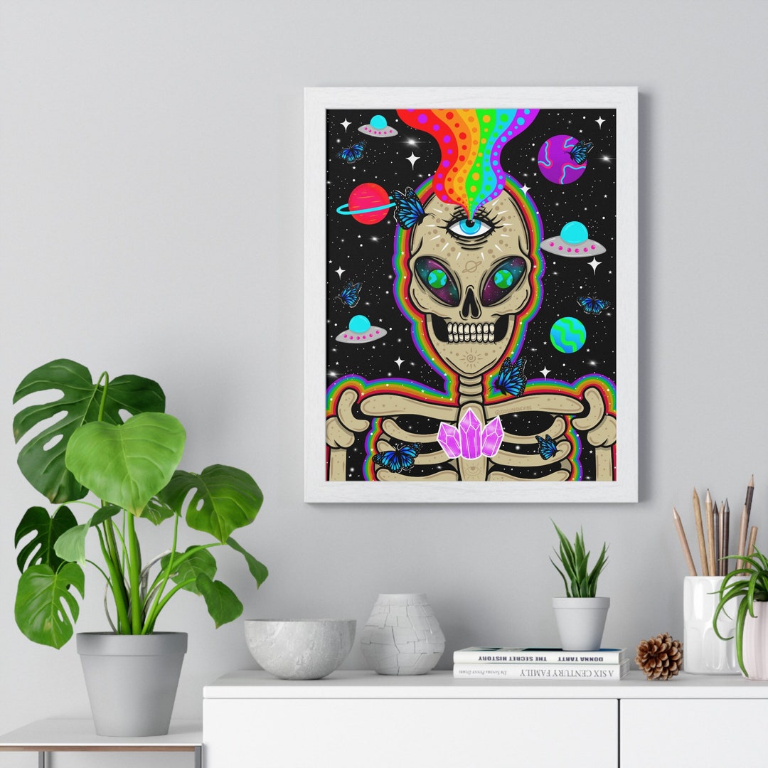 Ancient Alien Skully Print Trippy Prints, Trippy Art, Trippy Wall Art, Hippie Decor, Trippy ...
