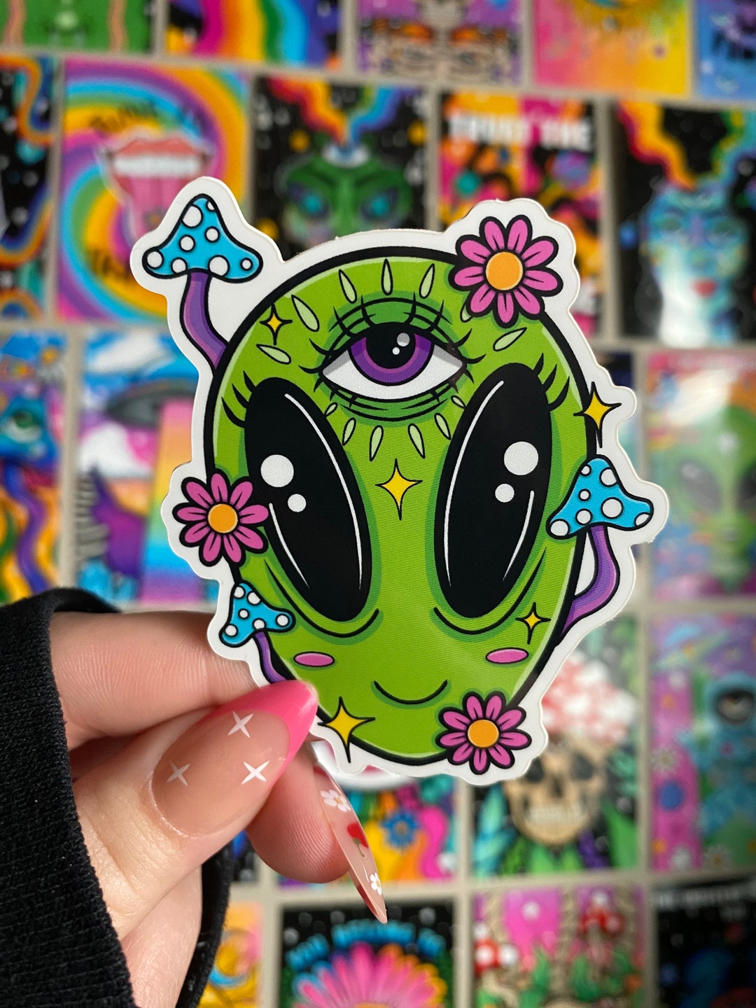 Cute Trippy Alien Sticker, Hippie, Vinyl Sticker, Trippy, Alien, Trippy ...