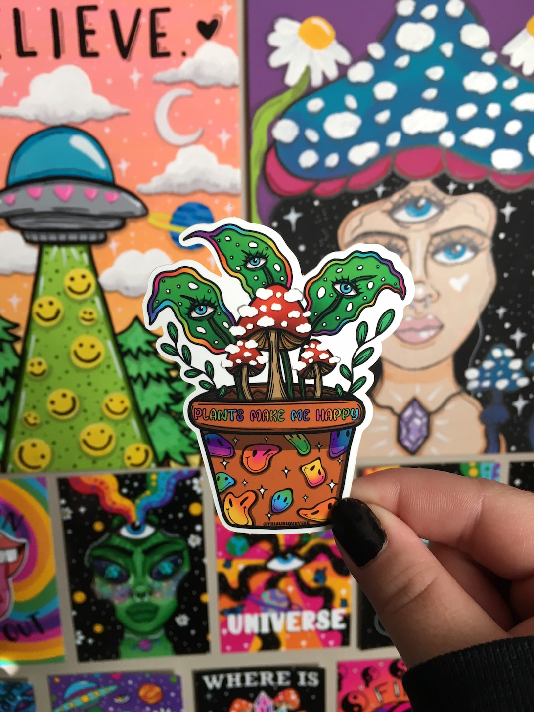 Plants Make Me Happy Sticker, Plant Decal, Hippie Art, Trippy Artwork ...