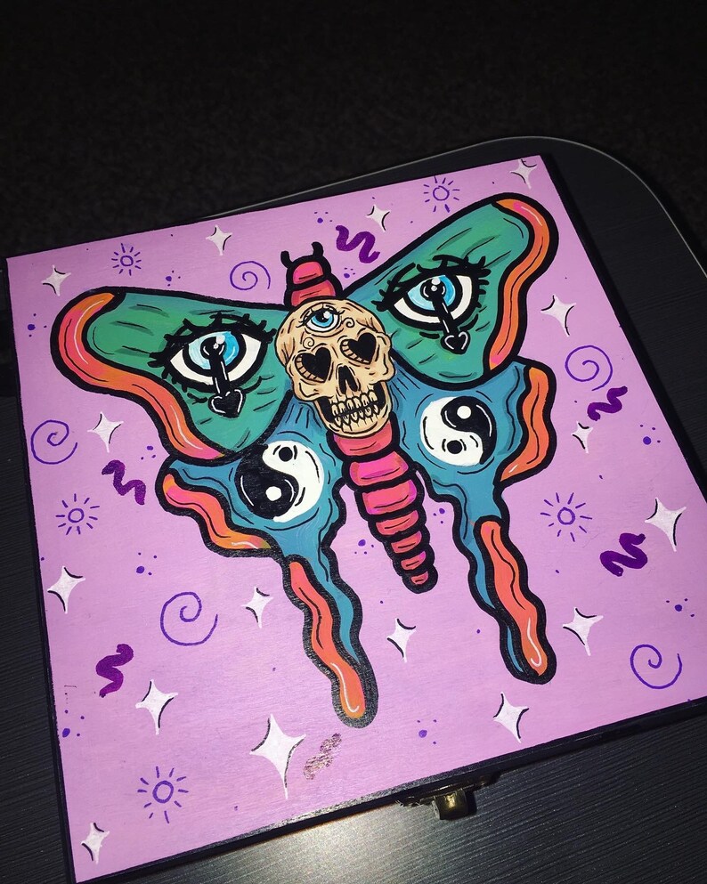 Skull Mothy Hand Painted Stash Box - Etsy