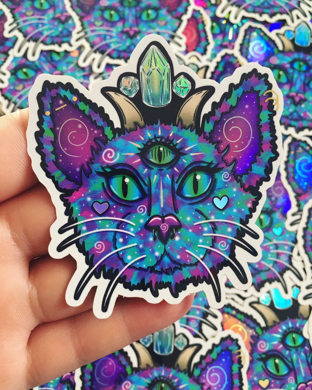 Cosmic Kitty Sticker, Cats, Cat Art, Cat Vinyl Sticker, Hippie Sticker ...