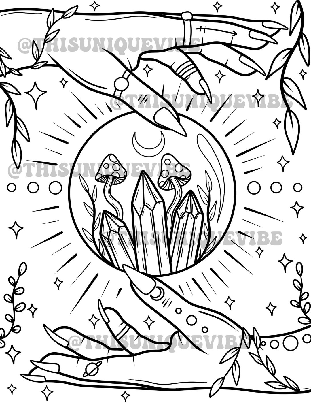 Witches Crystal Coloring Page (printable) Adult Coloring Page, Coloring ...