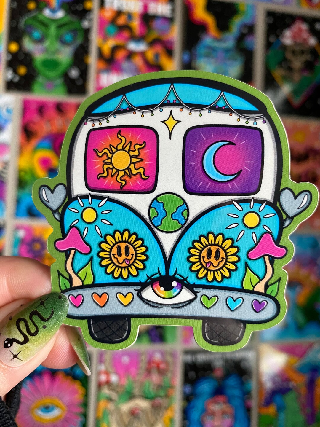 Earthy Hippie Bus Sticker, Hippie, Vinyl Sticker, Trippy, Trippy Art ...