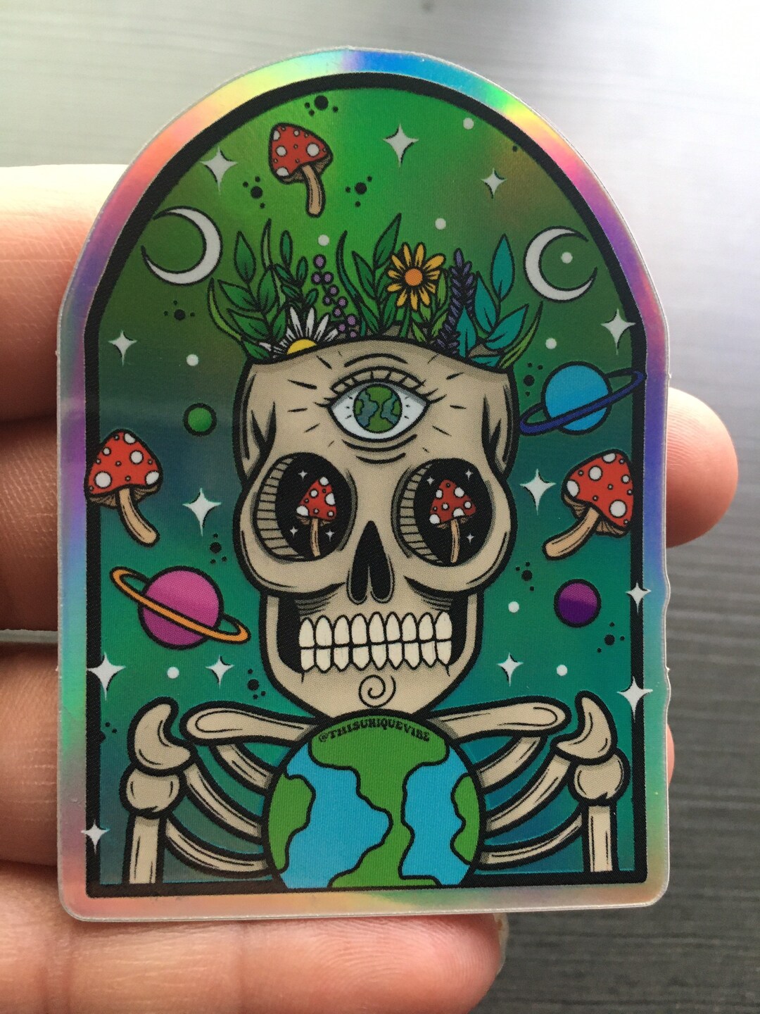 Earth Skull Sticker | | Mushroom Sticker, Waterproof Sticker| Trippy ...