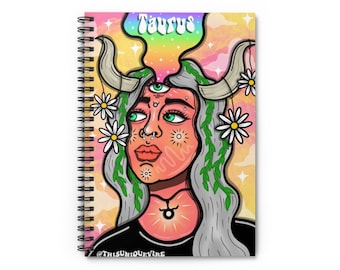Aesthetic Astrology Zodiac Spiral Notebook, Aura Taurus Notebook ...