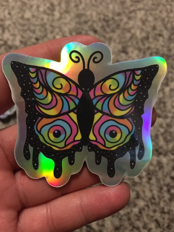 Holographic drippy butterfly sticker | Etsy