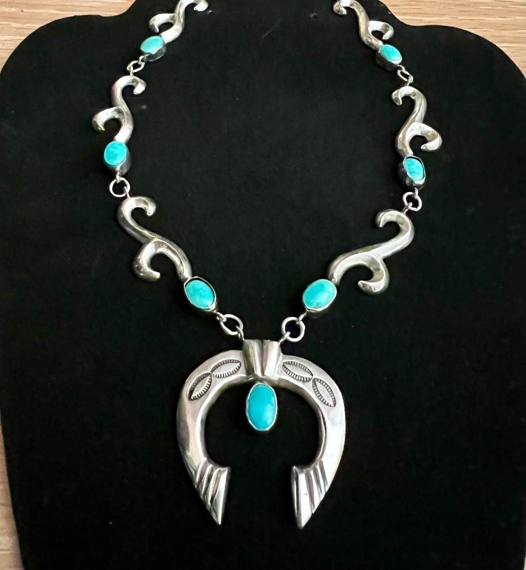 NAVAHO SILVER TURQUOISE Naja Necklace. Circa 1960's. Turquoise is the ...