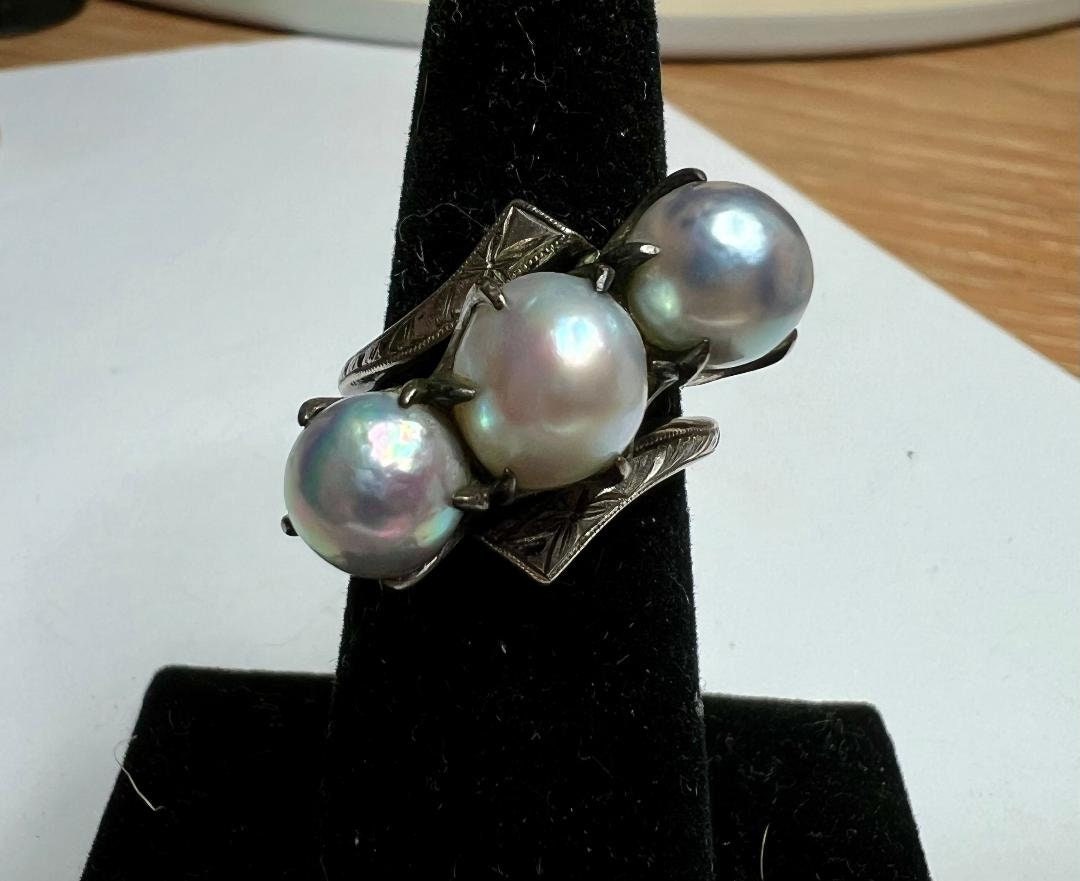 DECO Blue PEARL RING. Art Deco Design. Sterling Silver. Size 6. Pearl ...