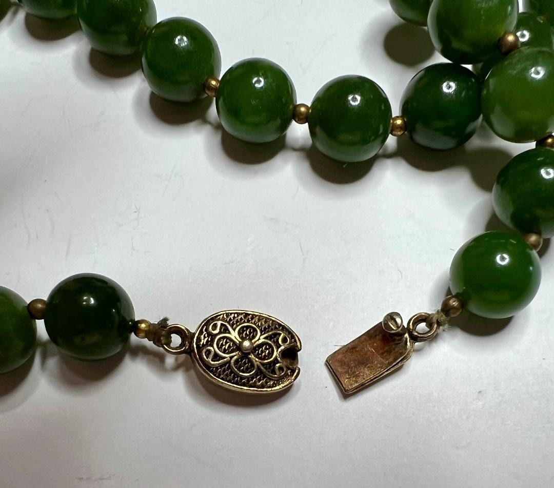 Nephrite Jade Bead Necklace: Sterling Silver Clasp, 10mm, 20 Inch - Etsy