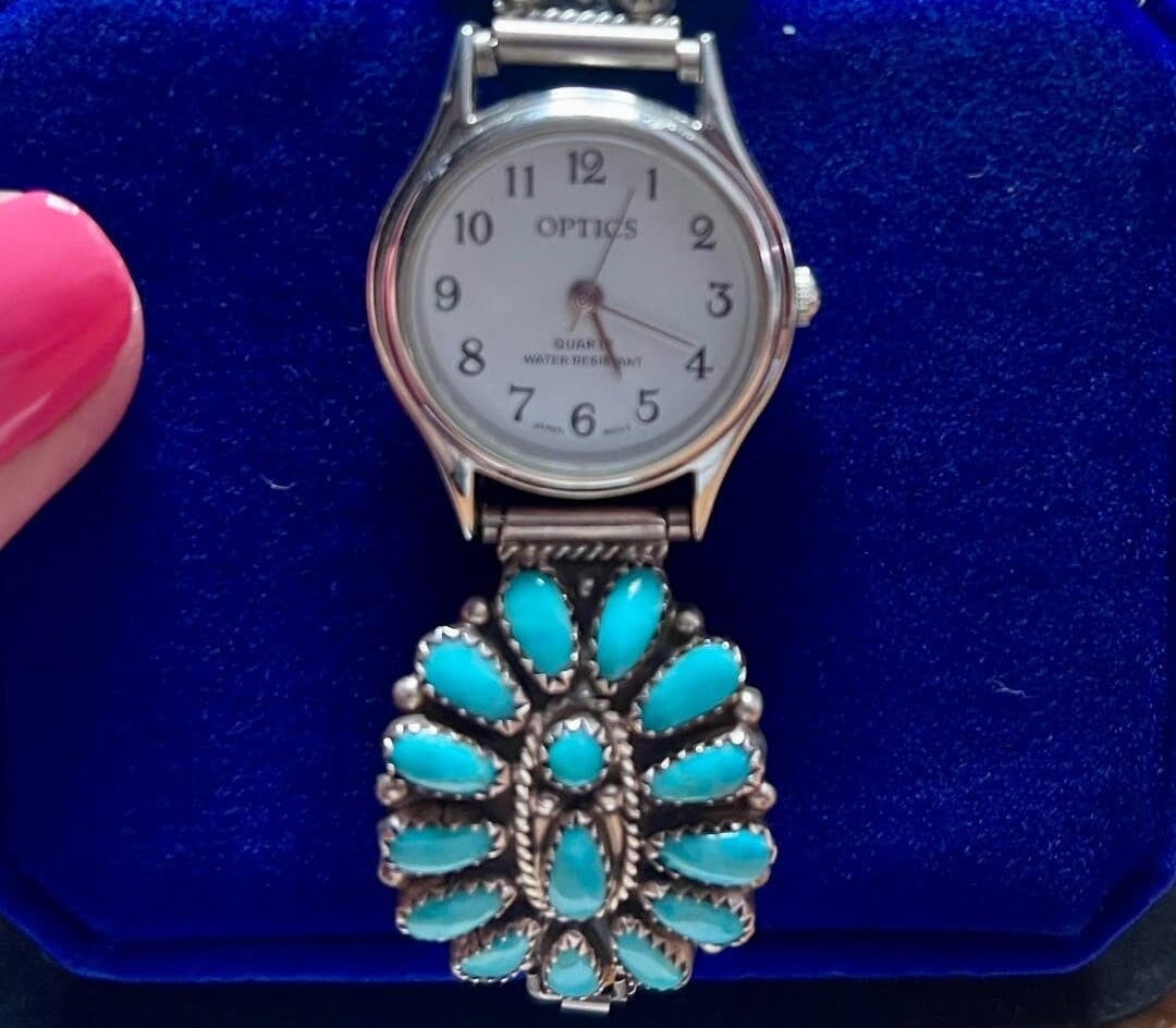 VINTAGE ZUNI Petit Point Turquoise Watch Band With Optics Watch ...