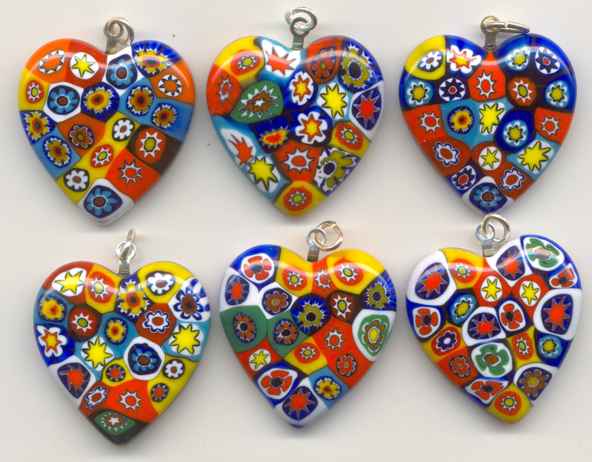 Millefiori Hearts, Murano Glass, Multicaned, Multicolored, Medium Heart ...