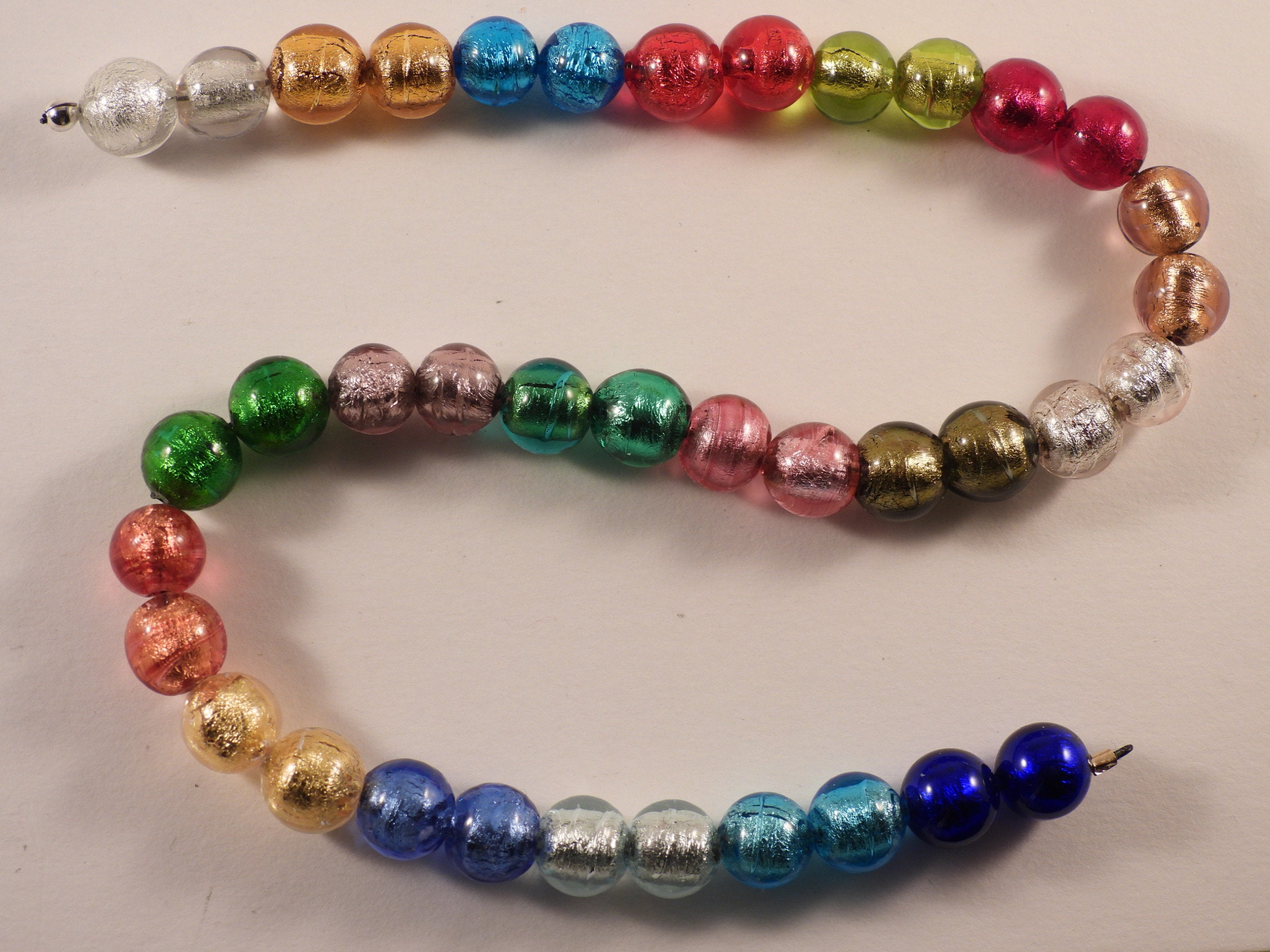 8MM Round Murano Glass, Venetian Beads, With Foil: 24 Kt Gold, White ...