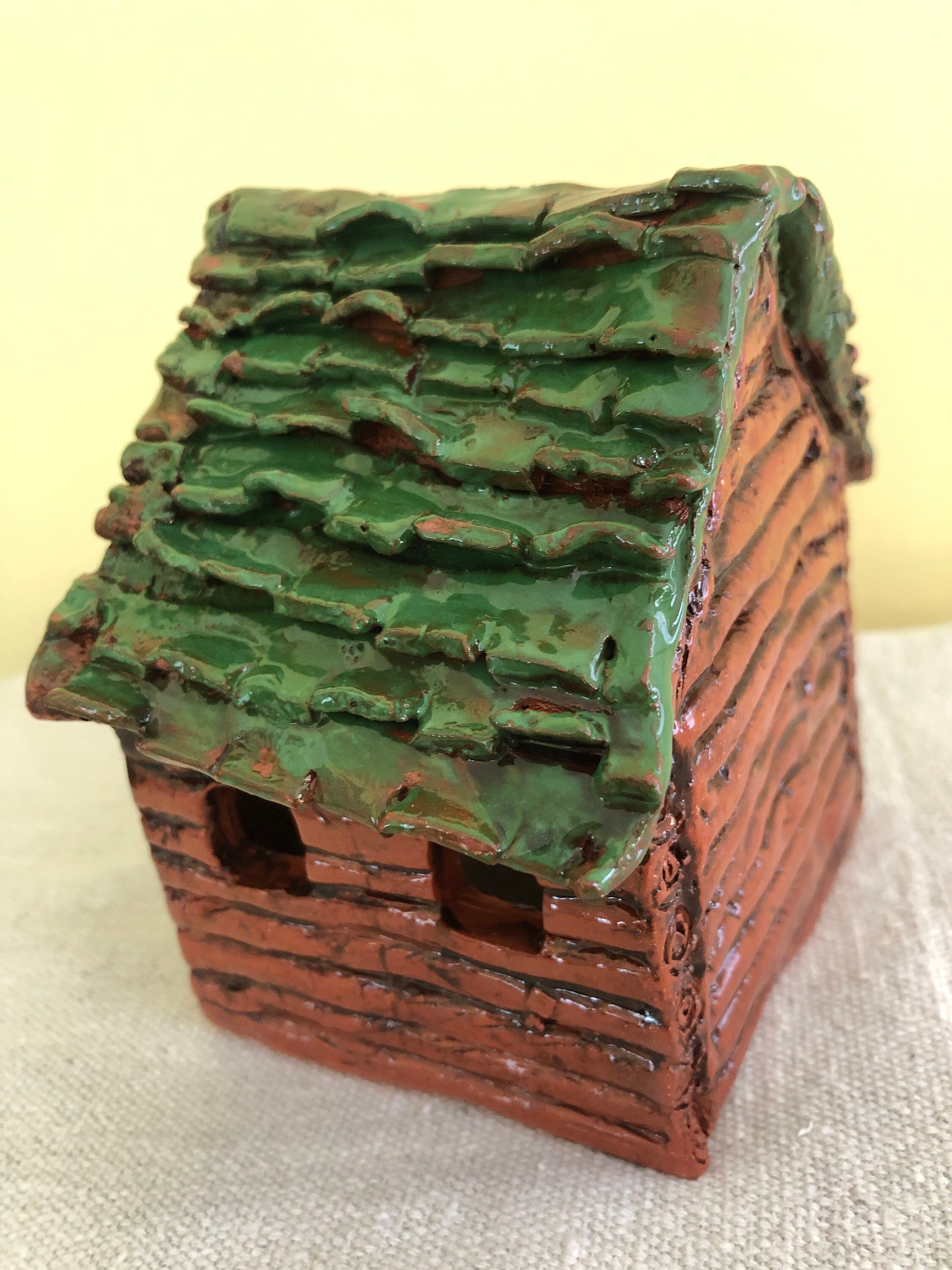 Small Ceramic Log Cabin With a Tiny Red Door - Etsy