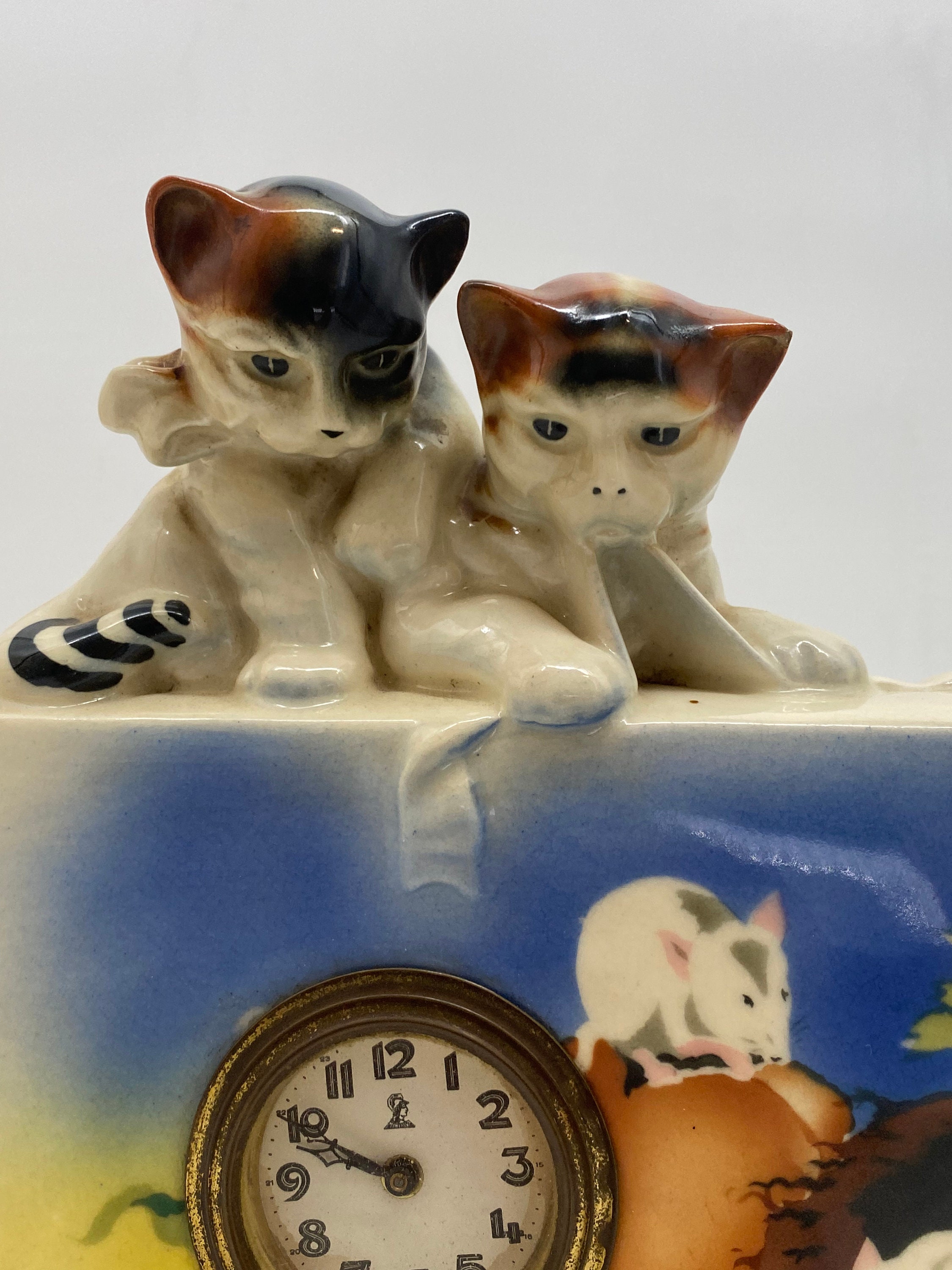 Antique Clock Cat and Mouse Kitten - Etsy