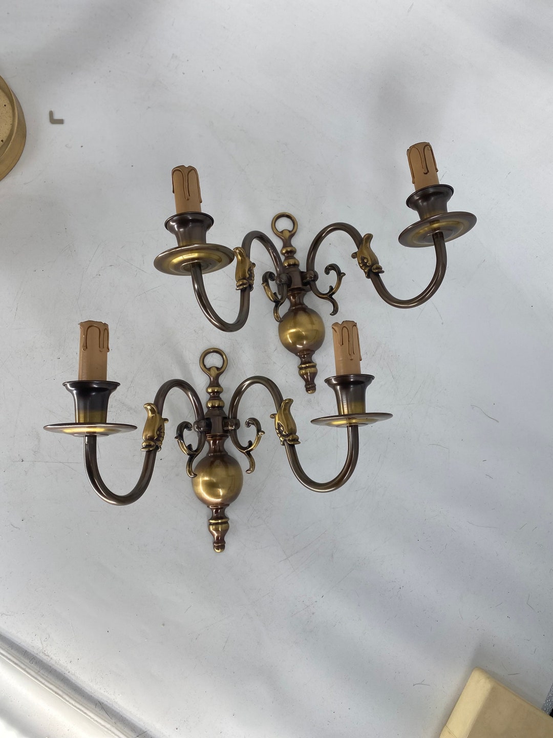 Pair Brass Dutch Wall Sconces - Bronze Wall Light - Etsy
