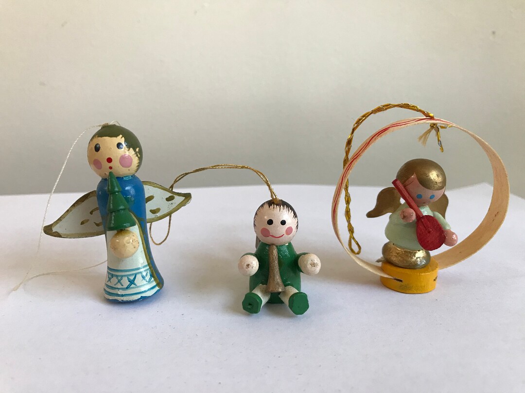 3 Wooden Hand Painted Angels Holiday Christmas Ornaments - Etsy