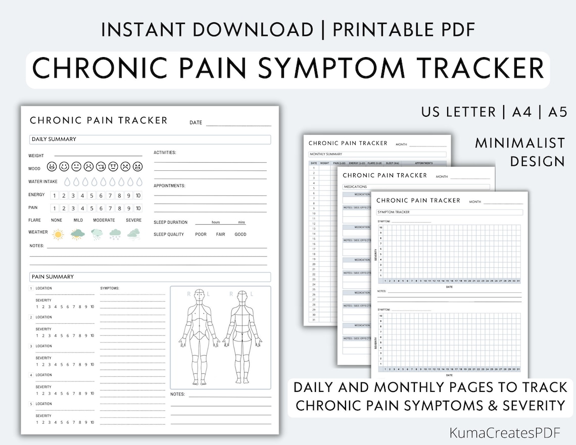 Chronic Pain Symptom Tracker | Chronic Illness Journal | Medication Log ...