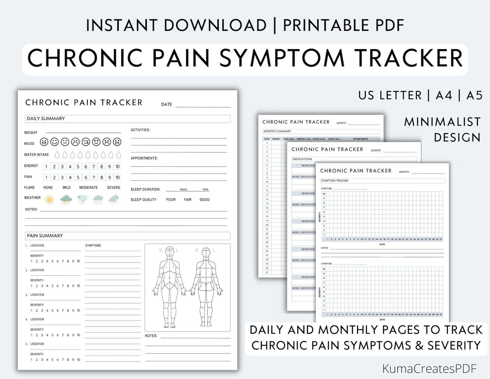 Chronic Pain Symptom Tracker | Chronic Illness Journal | Medication Log ...