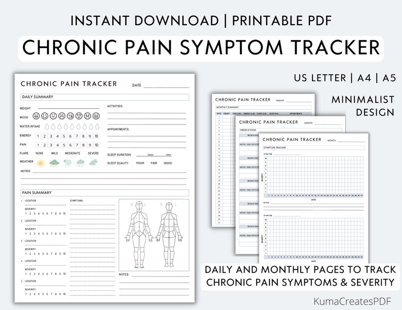 Chronic Pain Symptom Tracker | Chronic Illness Journal | Medication Log ...
