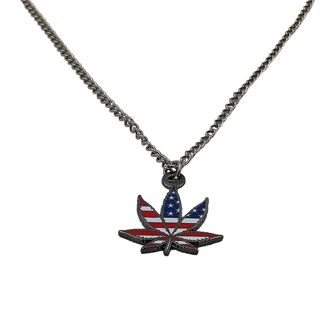 American Flag Marijuana Leaf Charm Necklace - Etsy