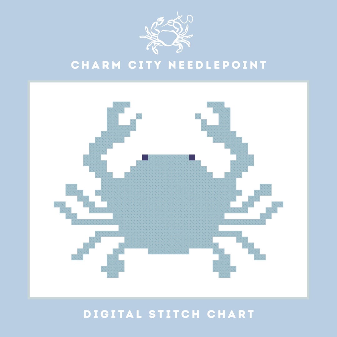 Blue Crab Needlepoint Chart | Coastal Bag Tag Pattern (digital Download ...