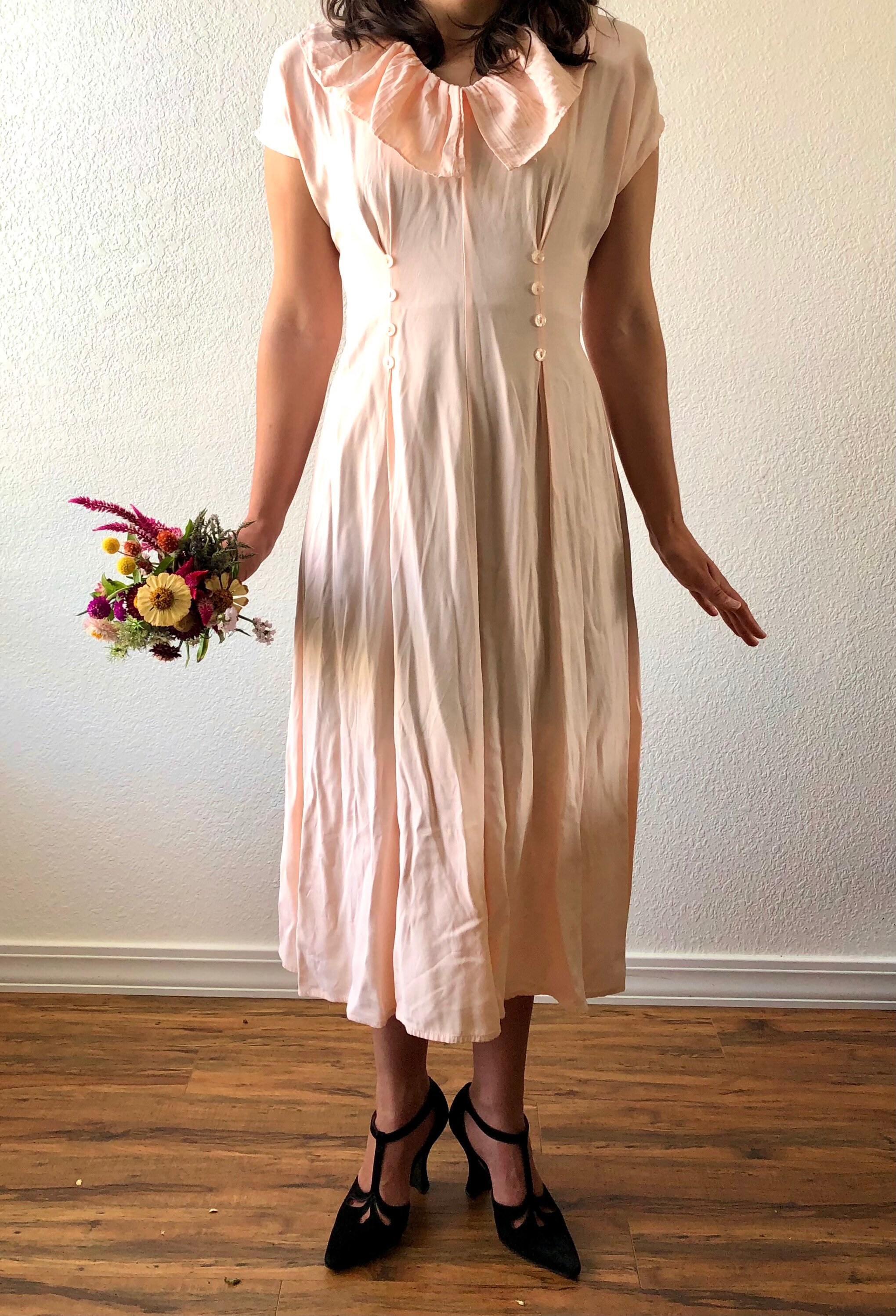 Vintage Blush Pink Dress With Ruffle Collar - Etsy