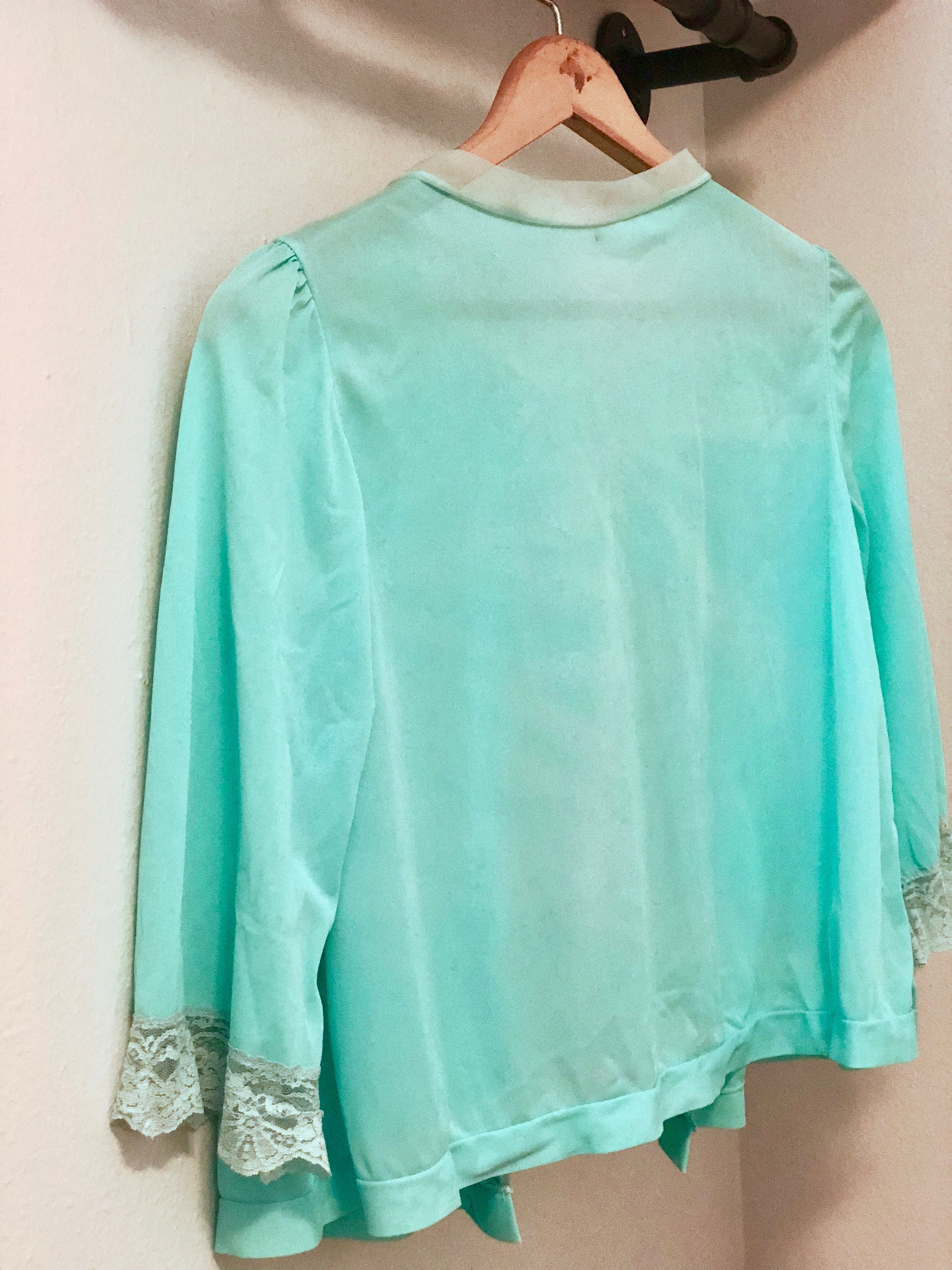 Aqua Lace Edge Bow Vintage Night Shawl - Etsy