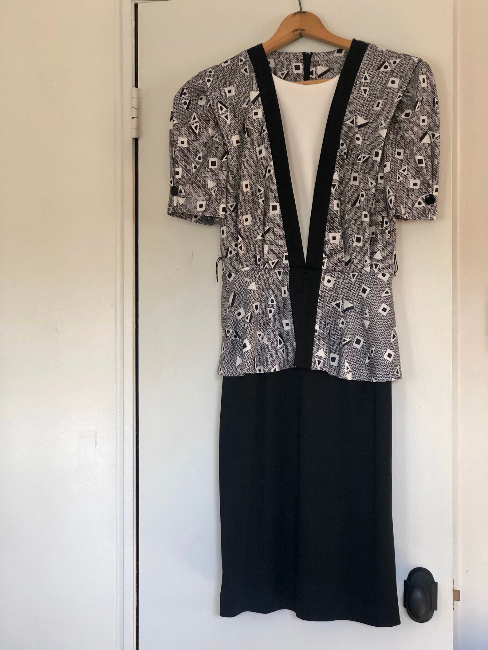 1980s Edgy Black and White Secretary Dress With Peplum - Etsy
