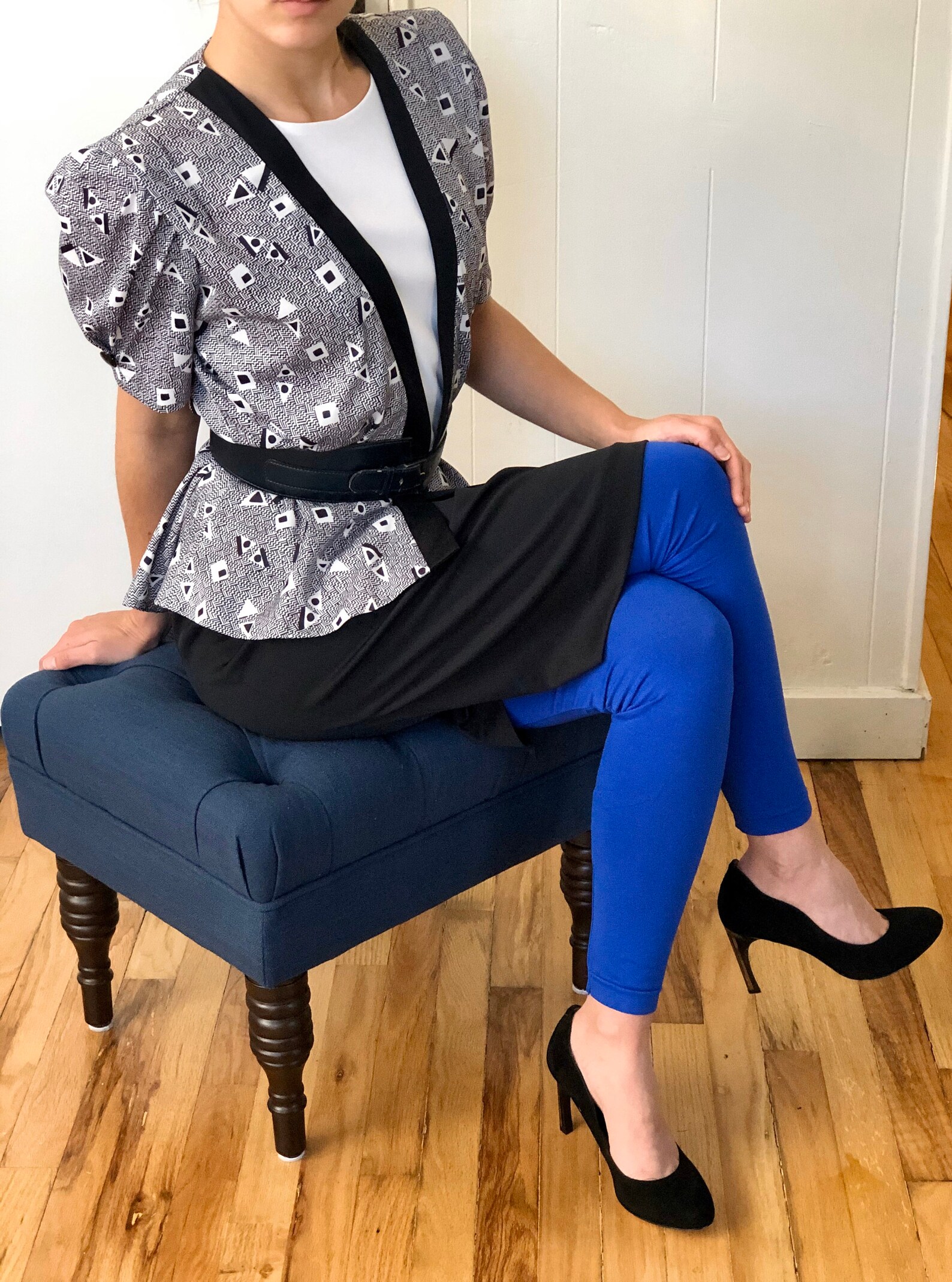 1980s Edgy Black and White Secretary Dress With Peplum - Etsy