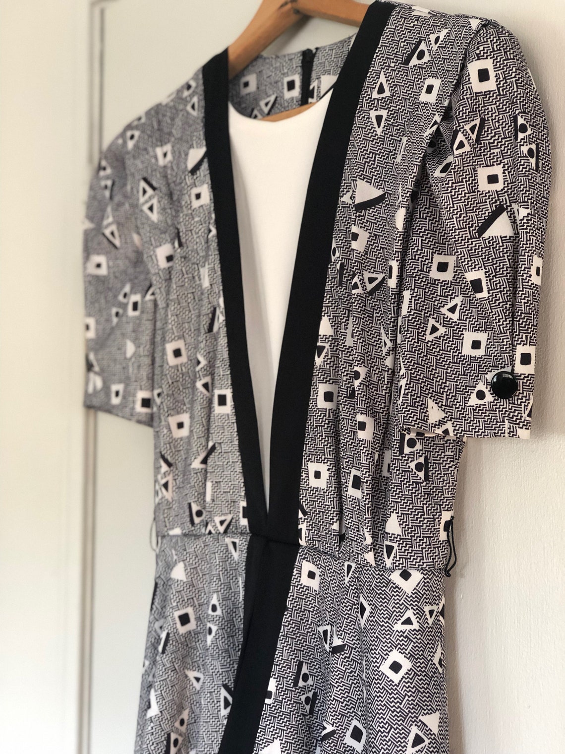 1980s Edgy Black and White Secretary Dress With Peplum - Etsy