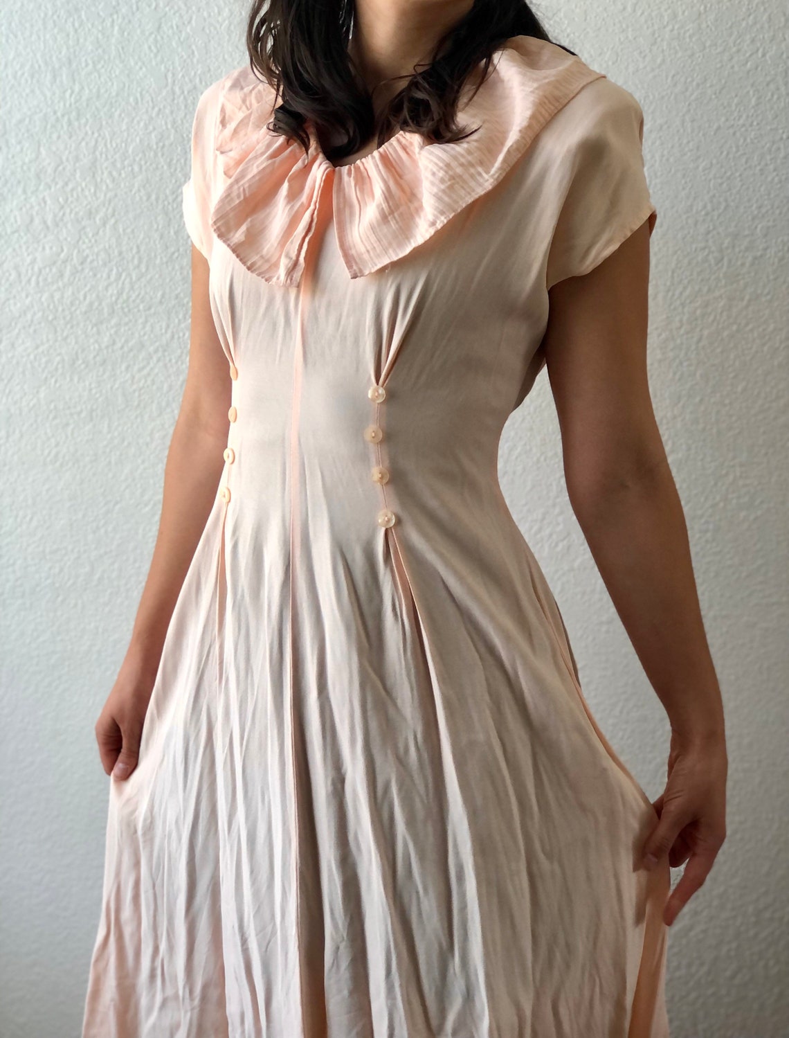 Vintage Blush Pink Dress With Ruffle Collar - Etsy