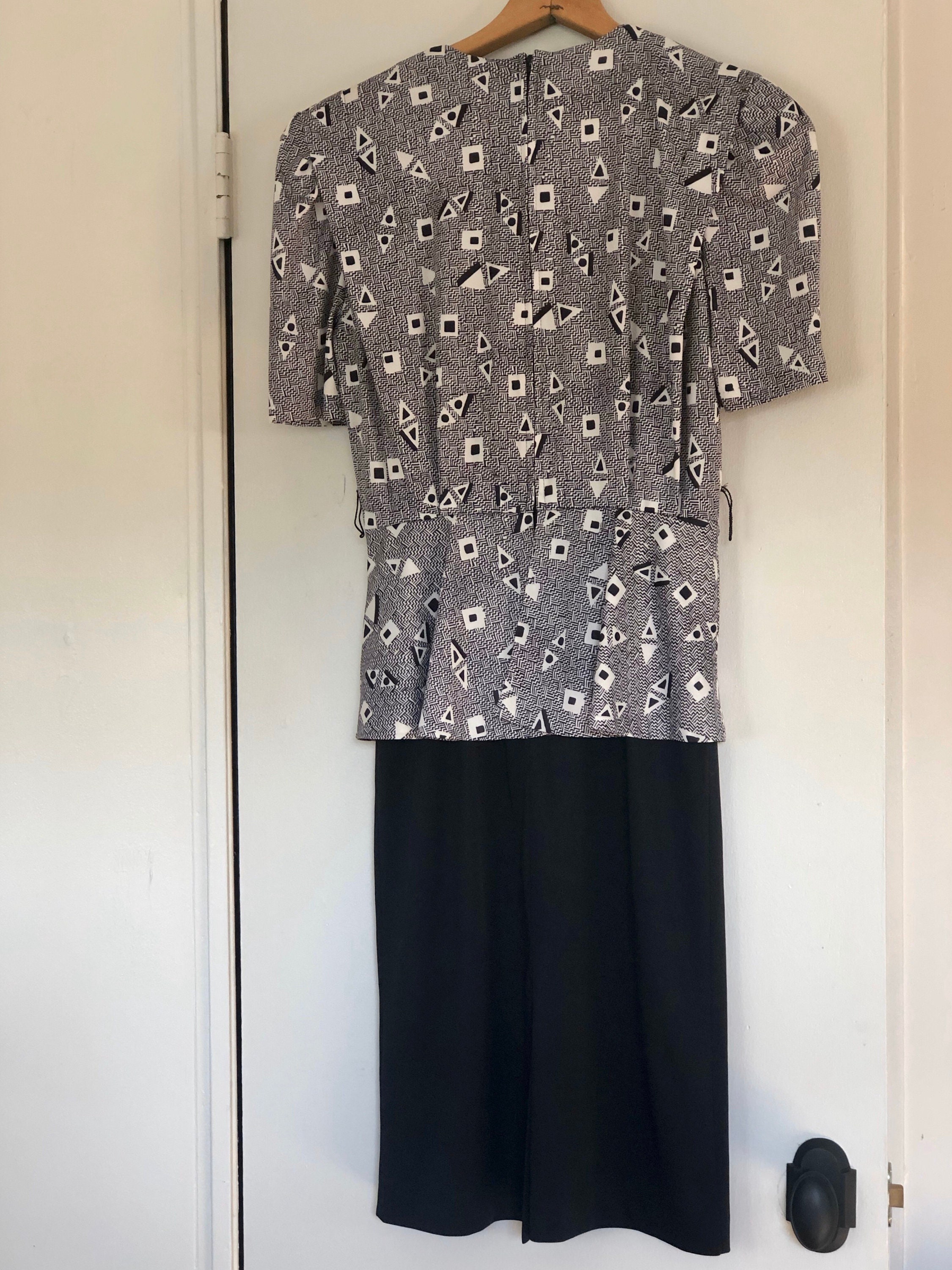 1980s Edgy Black and White Secretary Dress With Peplum - Etsy