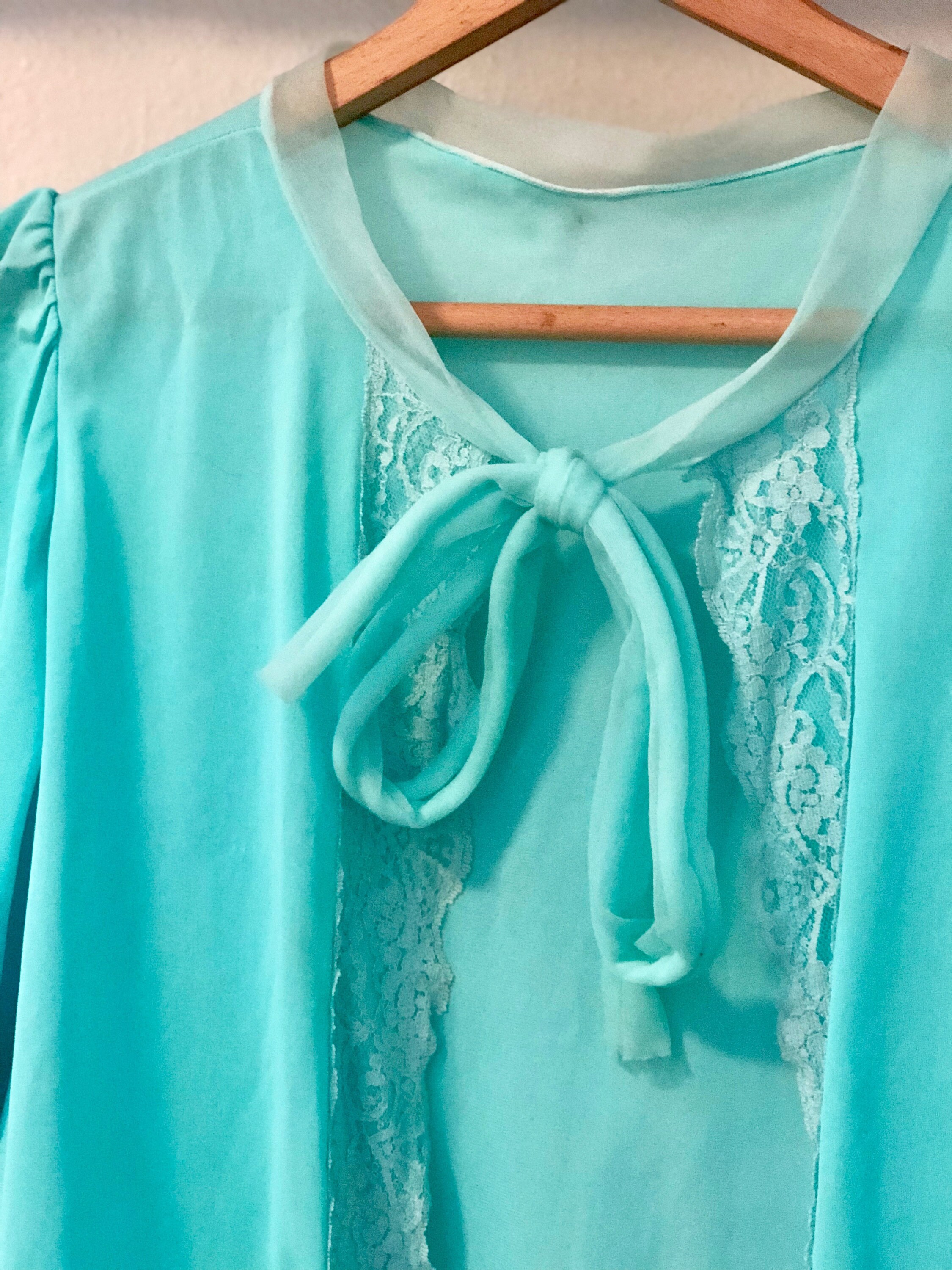 Aqua Lace Edge Bow Vintage Night Shawl - Etsy